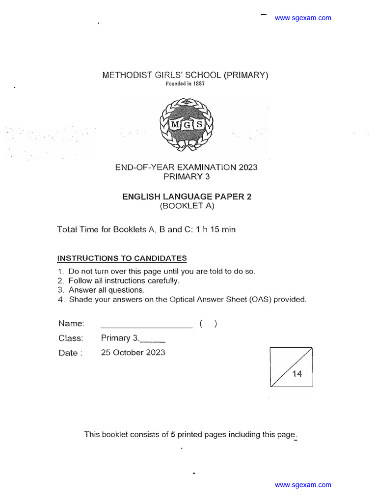 Primary 3 English Exam Paper 2023 | PDF
