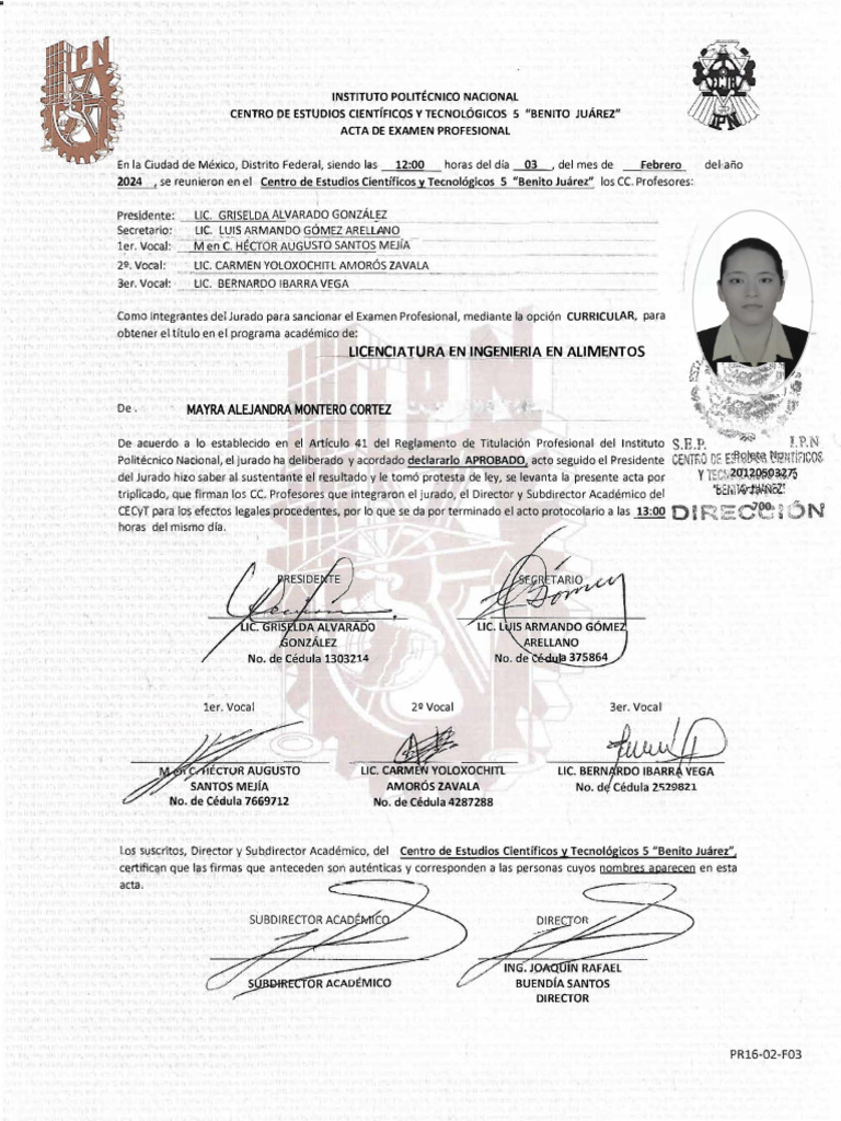 Acta de Examen Profesional Ipn Ale | PDF