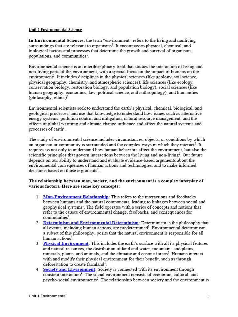 Unit 1 Environmental Science | PDF | Sustainable Development ...
