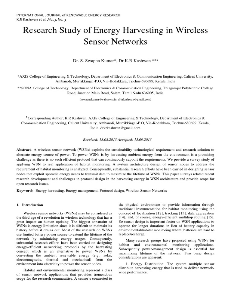 Research Study of Energy Harvesting in Wireless Sensor Networks | PDF | Wireless Sensor Network ...