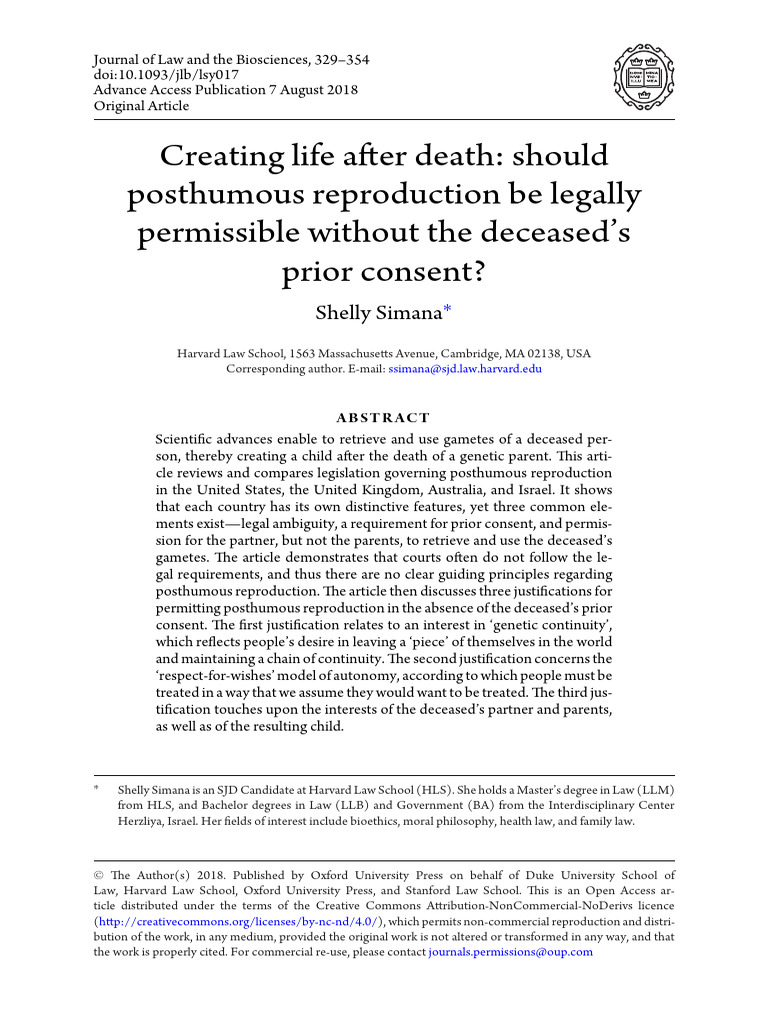 Creating Life After Death: Should Posthumous Reproduction Be Legally ...