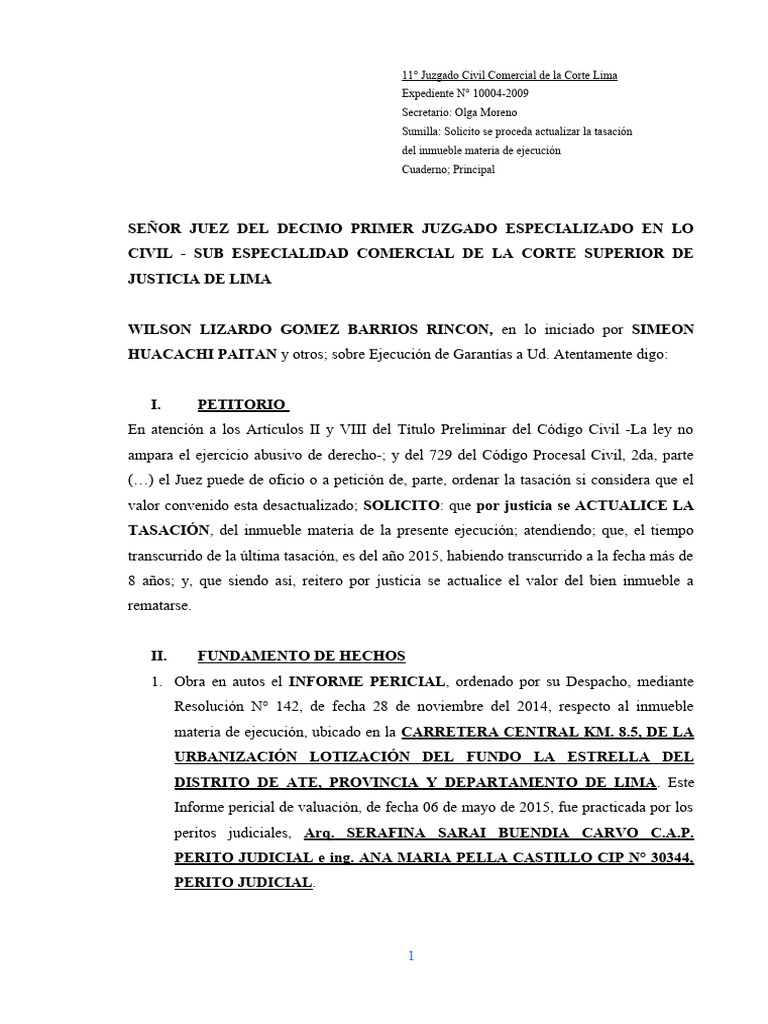 Solicito Actualización de La Tasación | PDF | Valoración (Finanzas) | Ley procesal