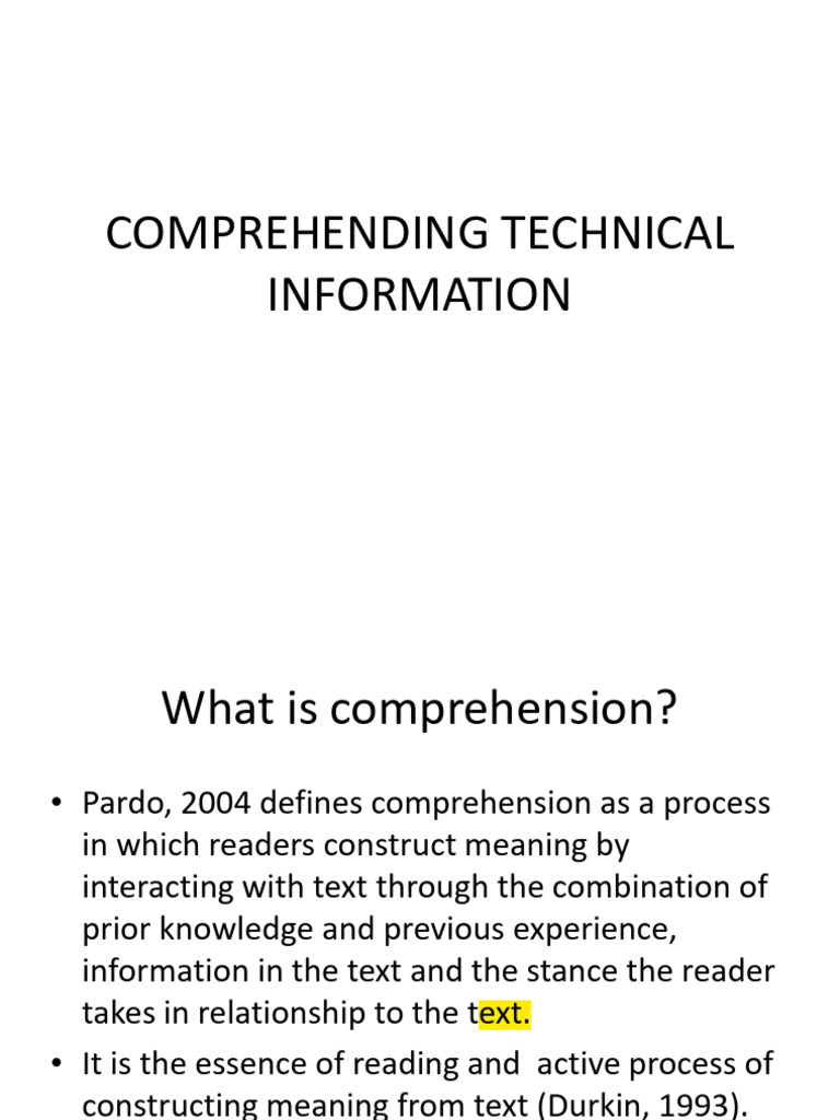 Comprehending Technical Information | PDF | Reading Comprehension | Idea