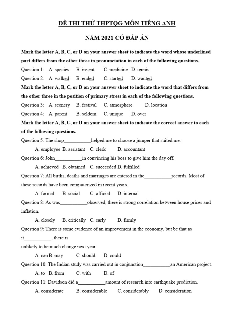 6 Đề thi thử THPTQG lần 4 | PDF | Crossword