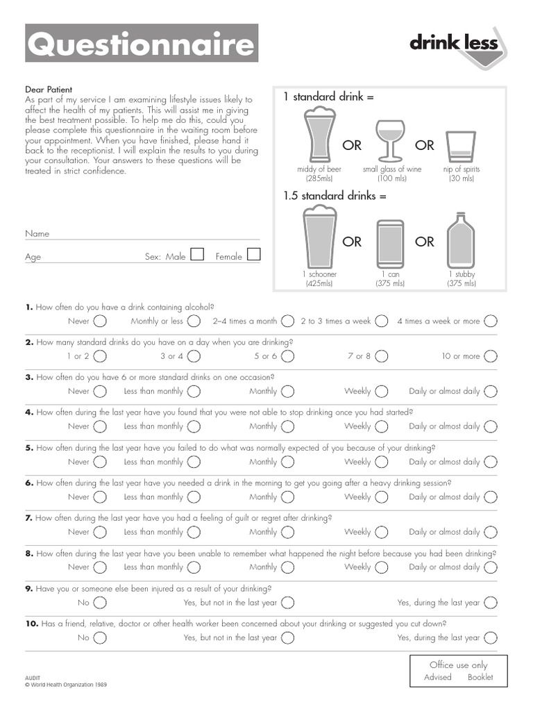Drink Less Questionnaire | PDF | Drink | Alcohol