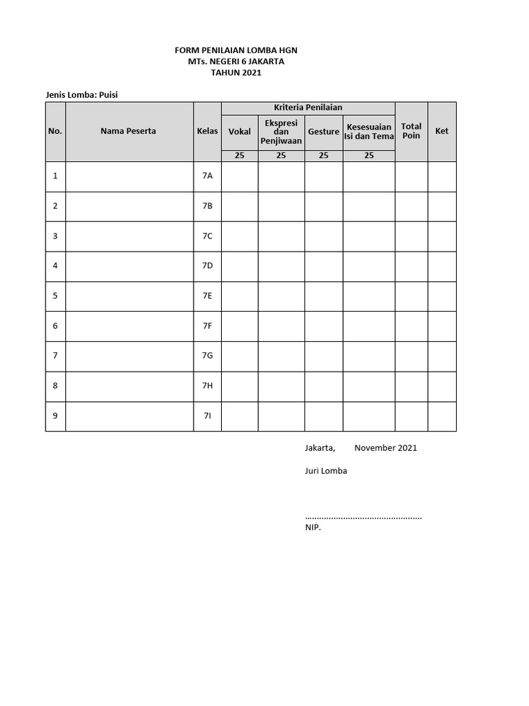 Form Juri Lomba Puisi | PDF