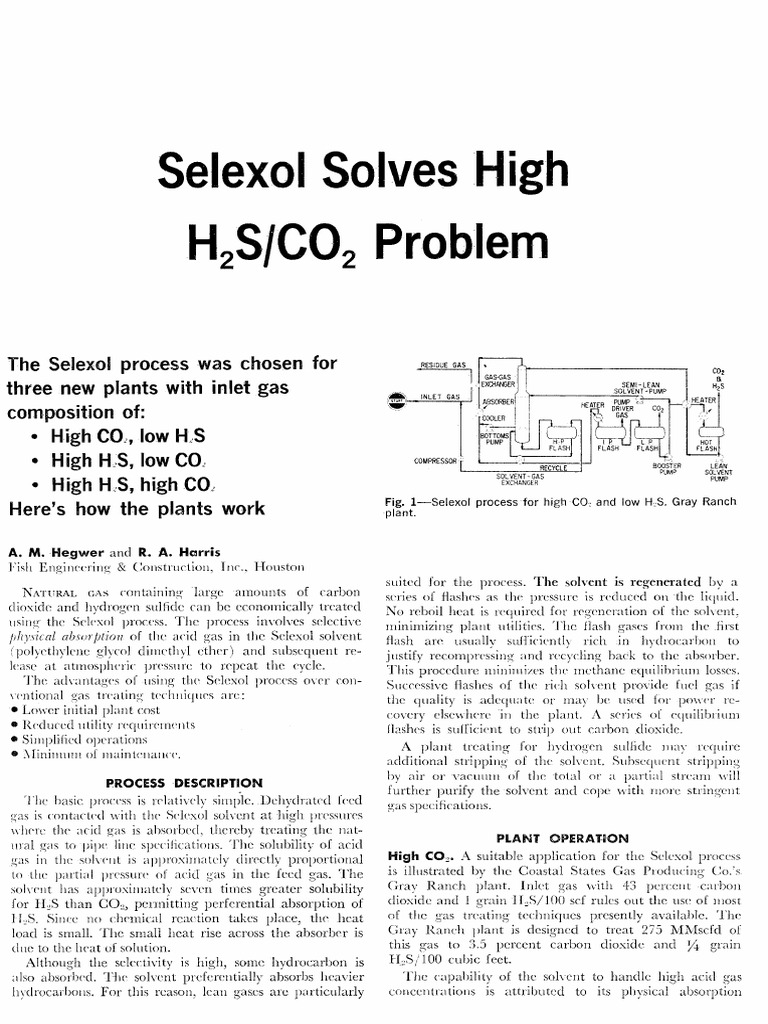 Selexol Solves H2s CO2 Problem | PDF