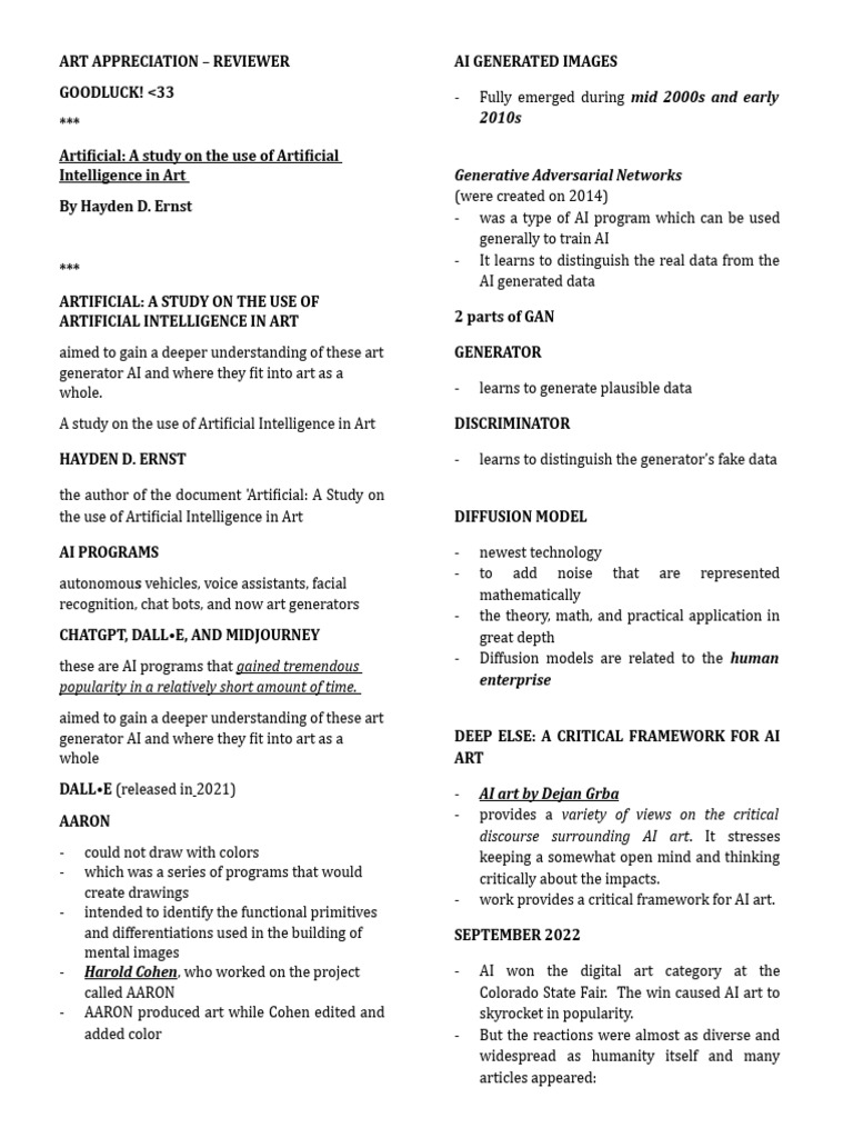 ART APPRECIATION Reviewer for Recitation (BWISET) | PDF | Computational Neuroscience ...