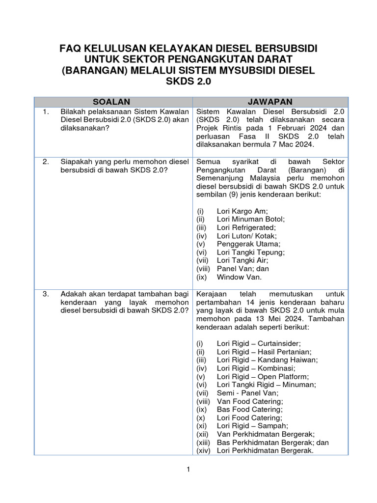 V15 - Faq Sistem Mysubsidi Diesel 2.0 Barangan KPDN 24 Mei 2024 | PDF