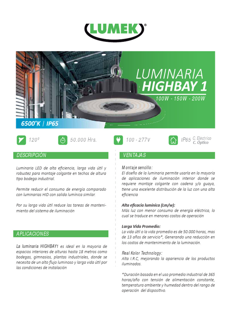 Ficha Técnica Highbay1 100W - 150W - 200W | PDF