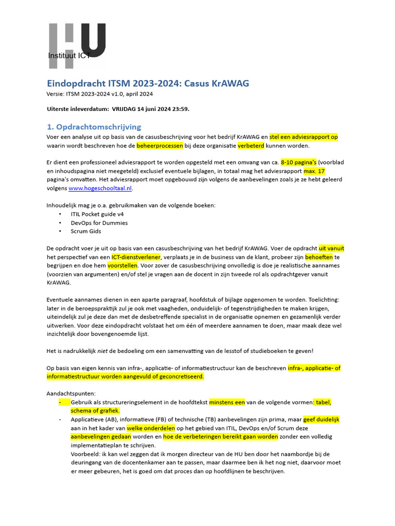 EINDOPDRACHT ITSM2024 Casus KrAWAG v1.0 | PDF