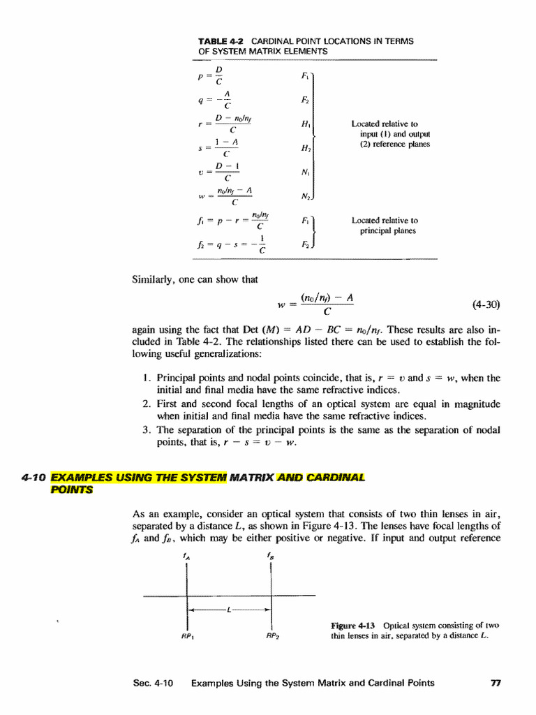 Examples Using The Ray Matrix and Cardinal Points | PDF | Optics | Imaging