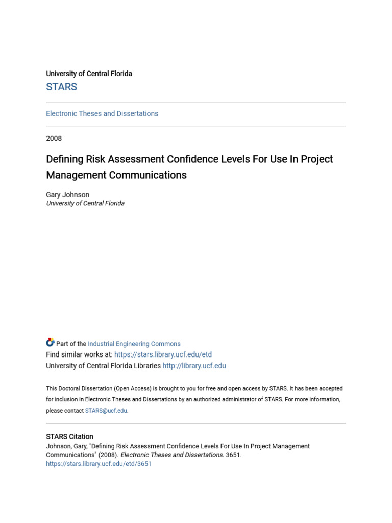 Defining Risk Assessment Confidence Levels For Use in Project Ma | PDF ...