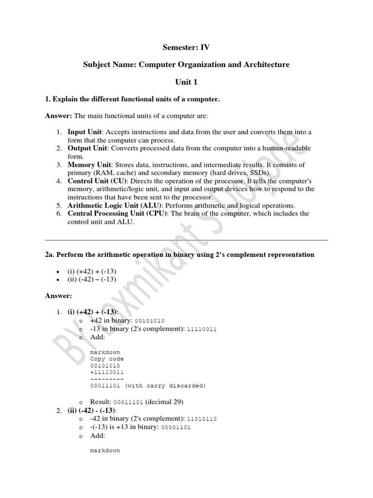 QUESTION BANK UNIT 1 - Computer Organization and Architecture | PDF | Central Processing Unit ...