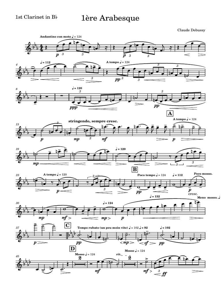 1ère Arabesque-1st Clarinet in BB | PDF | Tempo | Musicology