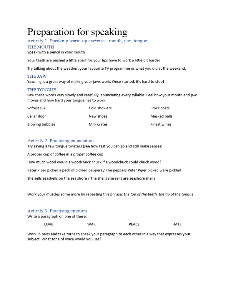 Speaking Preparation and Exercises | PDF | Language Arts & Discipline