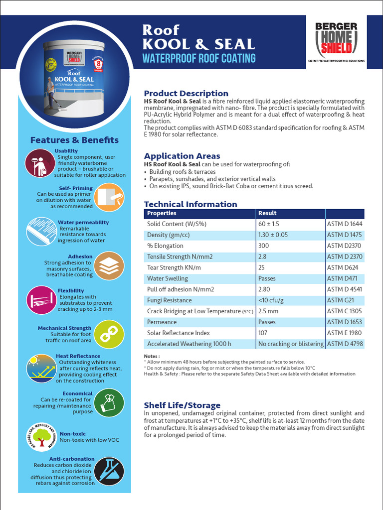 HS Roof Kool & Seal Data Sheet | PDF | Coating | Building Engineering