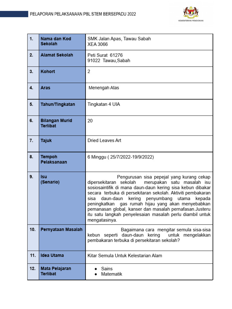 Contoh RPH PBL Sabah | PDF