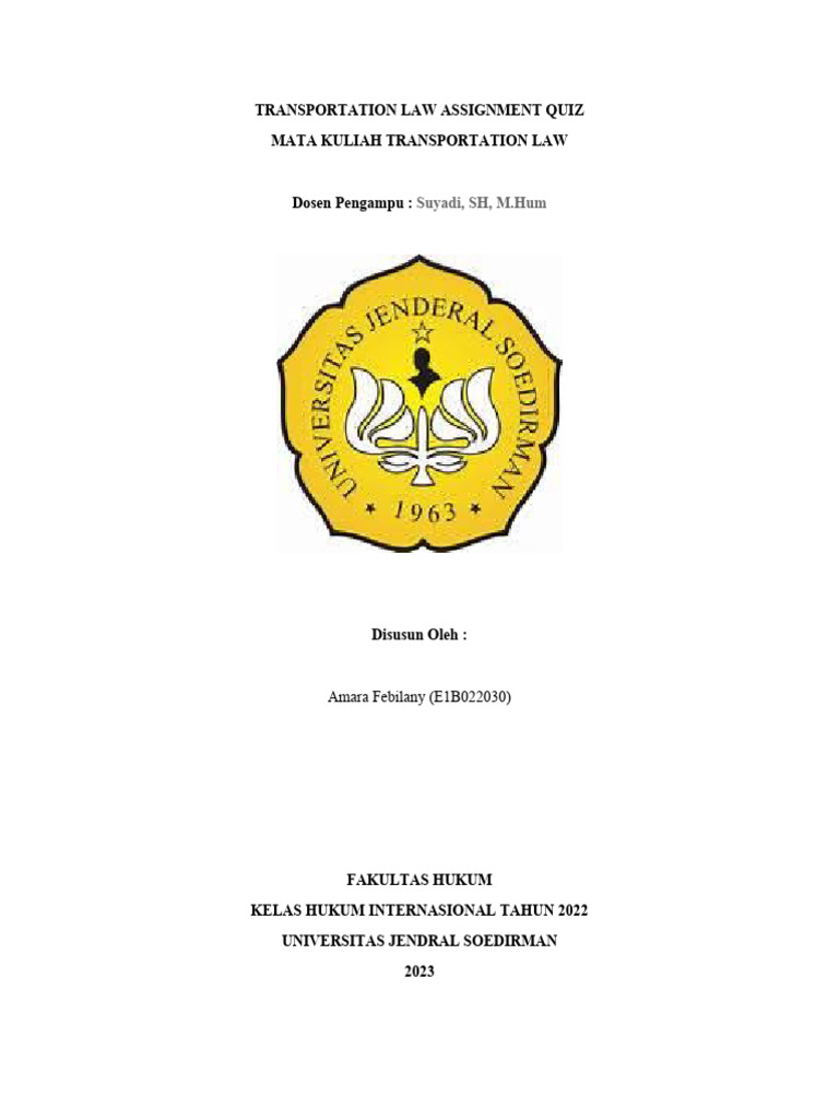 Assignment 1 Transportation Law Pdf Cargo Bill Of Lading