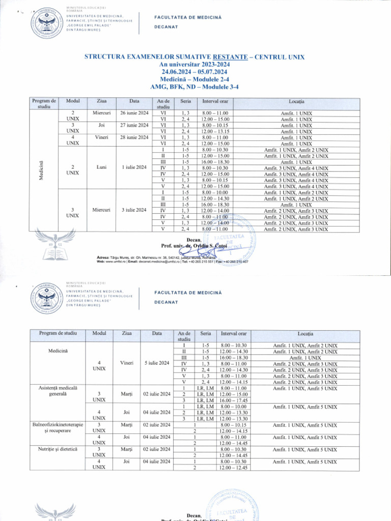 Programare Examene Restante 2023-2024 - Medicin - Modul 2 - 3 - 4 I AMG - BFK - ND - Modul - 3 ...