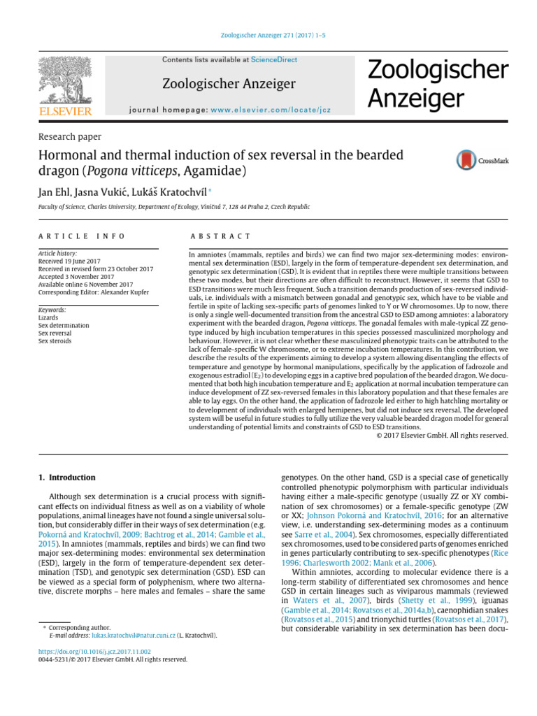 Hormonal and Thermal Induction of Sex Reversal in The Bearded Dragon (Pogona Vitticeps, Agamidae ...