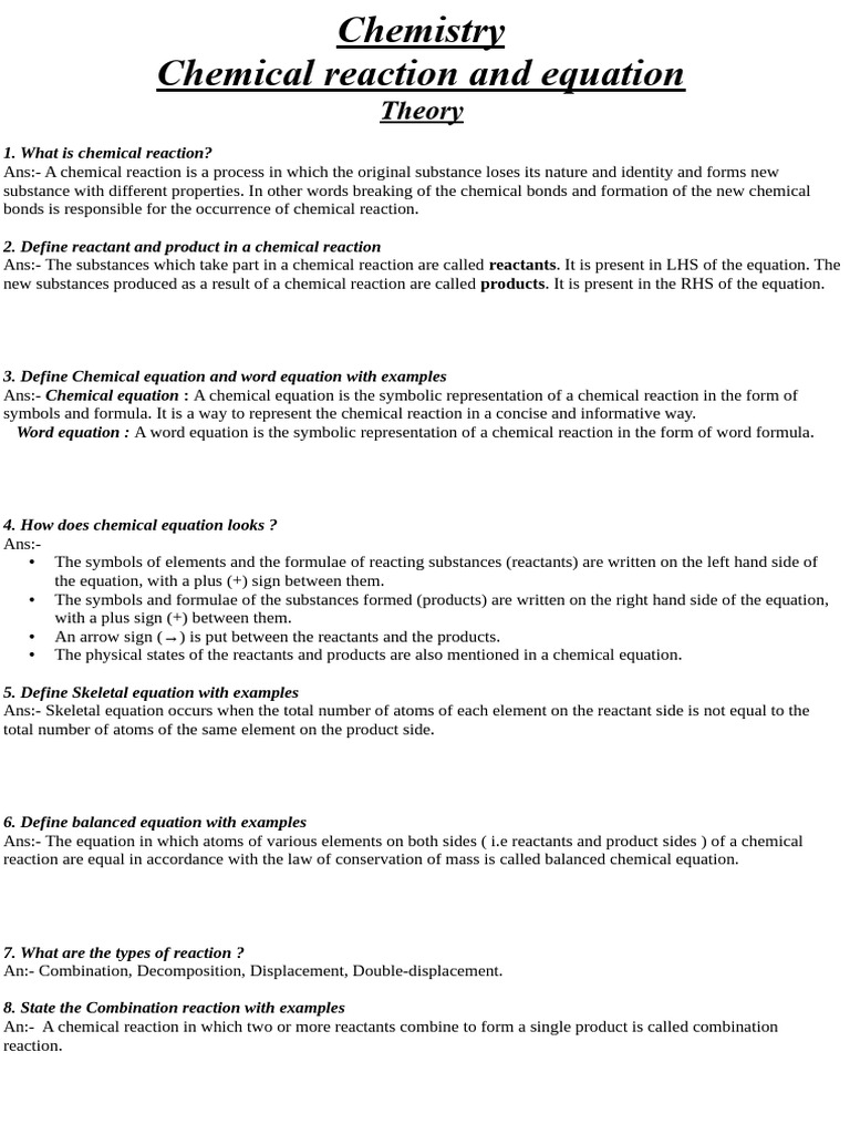 Chemical Equation and Reaction | PDF | Redox | Chemical Reactions