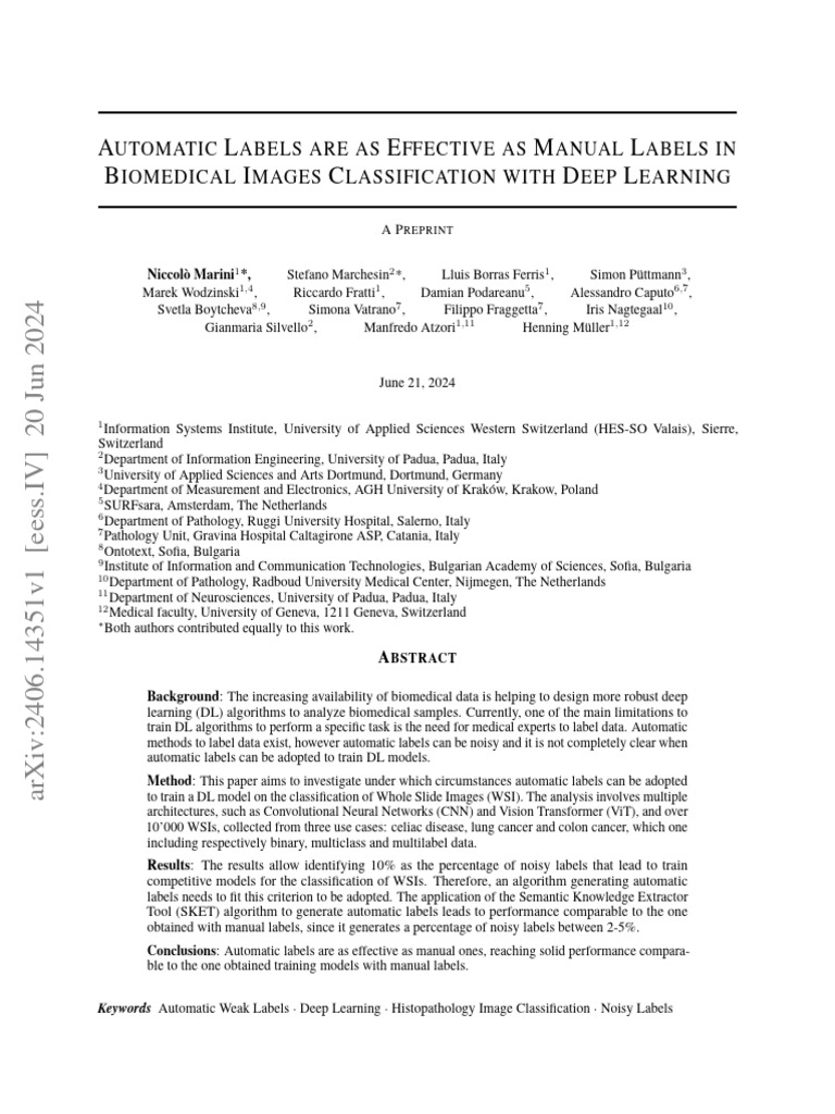 AUTOMATIC LABELS ARE AS EFFECTIVE AS MANUAL LABELS IN BIOMEDICAL IMAGES ...