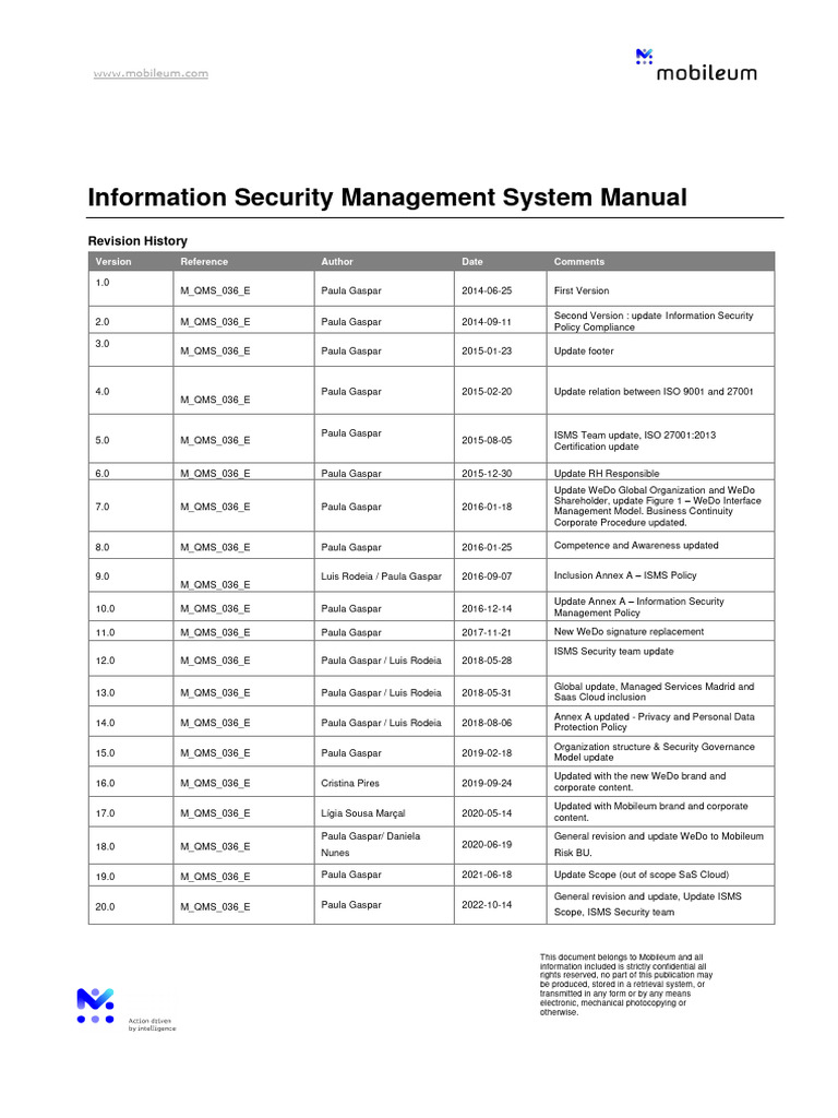 M - QMS - 036 - E - Information Security Management Manual - Risk BU Mobileum | PDF ...