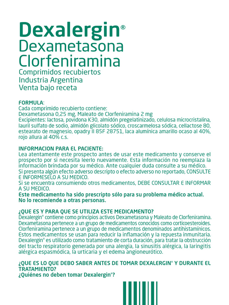 Dexalergin Comprimidos 03 18 | PDF | Medicamentos con receta | Alergia