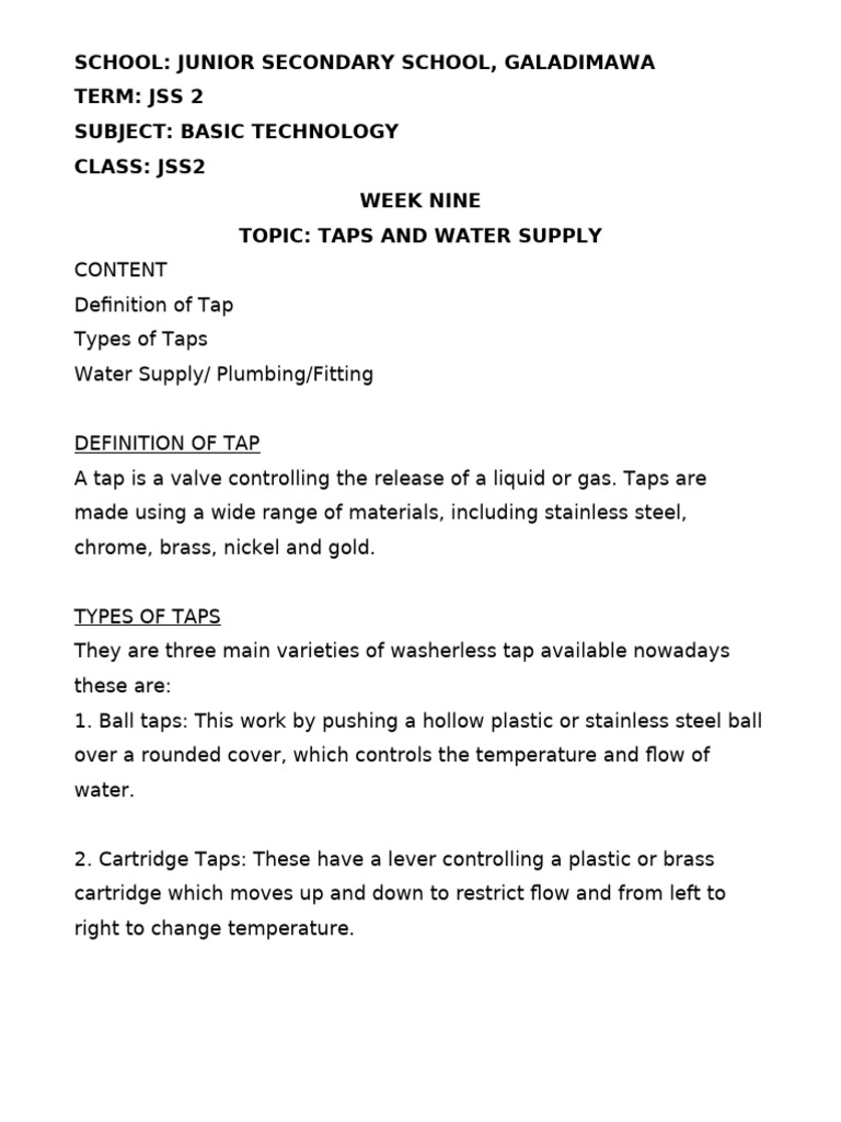 Taps and Water Supply | PDF | Tap (Valve) | Septic Tank