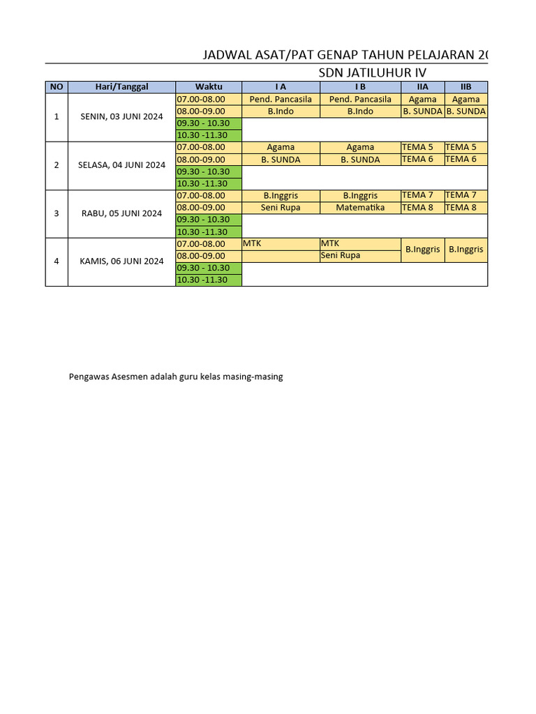 Jadwal Asesmen Sumatif 2024 | PDF