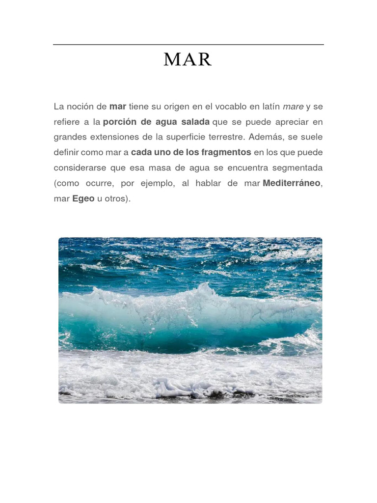Definición y clasificación del mar | PDF | Océanos | Palabra