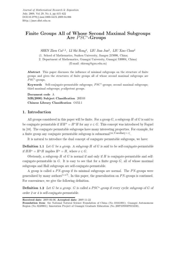 Finite Groups with PSC∗ Subgroups | PDF | Group Theory | Abstract Algebra