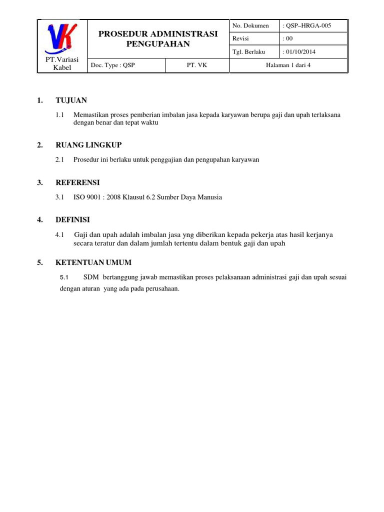 3.1 Prosedur Administrasi Penggajian Dan Pengupahan PTVK | PDF