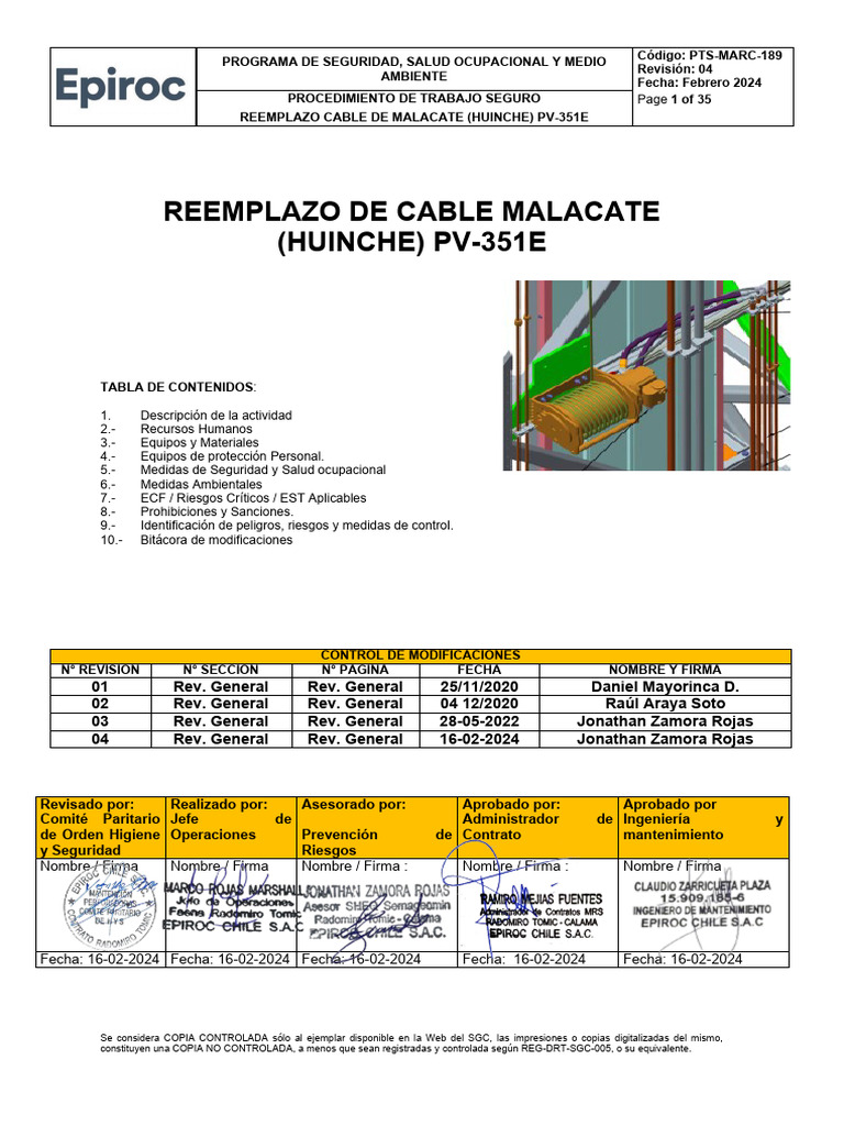 Pts Marc 189 Reemplazo Cable de Malacate Pv-351-E | PDF | Seguridad y ...