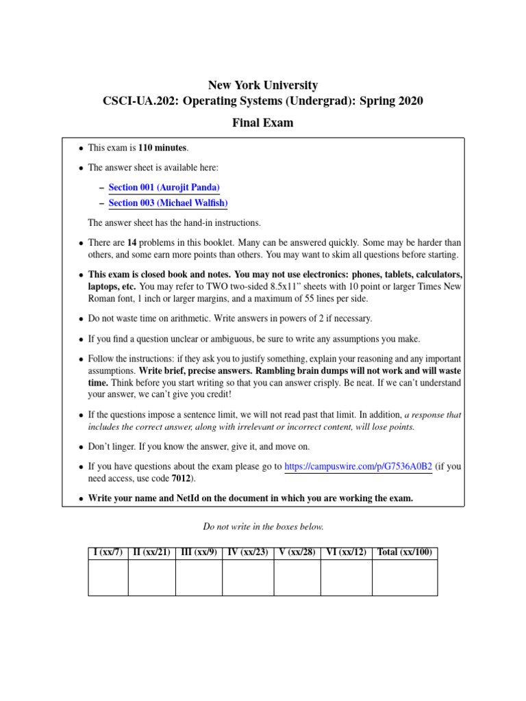 Final Exam 2020.PDF | PDF | Central Processing Unit | Thread (Computing)