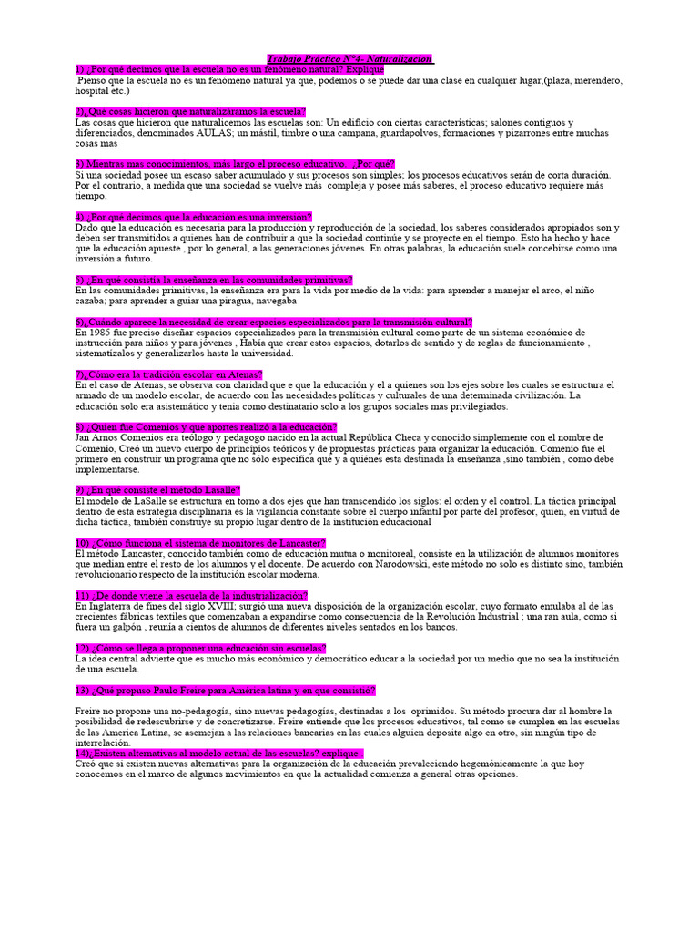 TP Pedagogia N4 | PDF | Enseñando | Escuelas