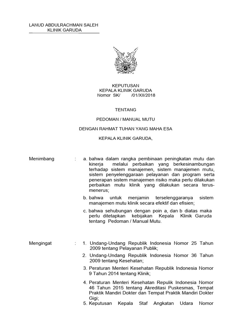 SK Pedoman Manual Mutu | PDF