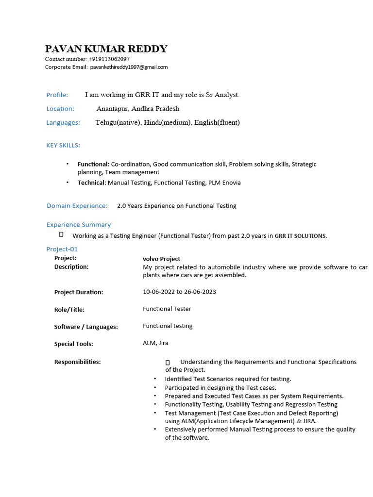 Pavan FT Resume | PDF | Product Lifecycle | Information Technology