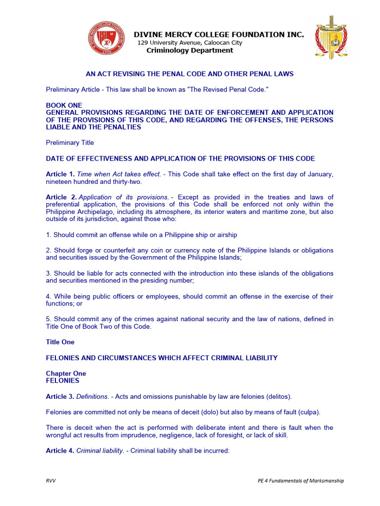 RPC Title One | PDF | Felony | Crimes