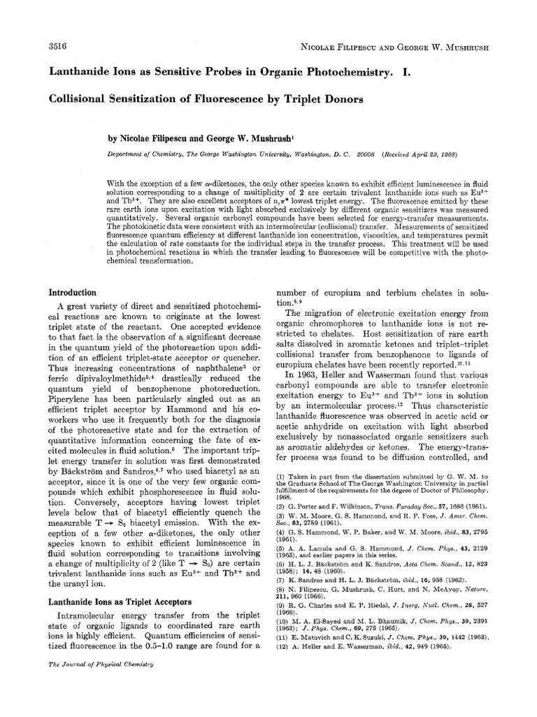 Lanthanide Probes in Organic Photochemistry | PDF | Fluorescence ...