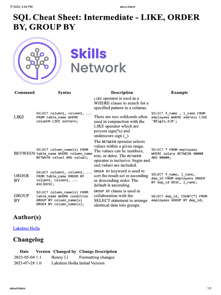 SQL cheat sheet 3 | PDF
