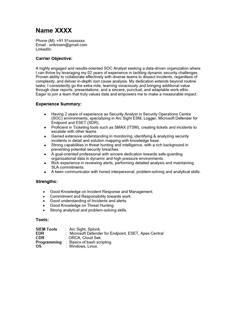 Resume Soc Analyst | Download Free PDF | Computer Security | Security