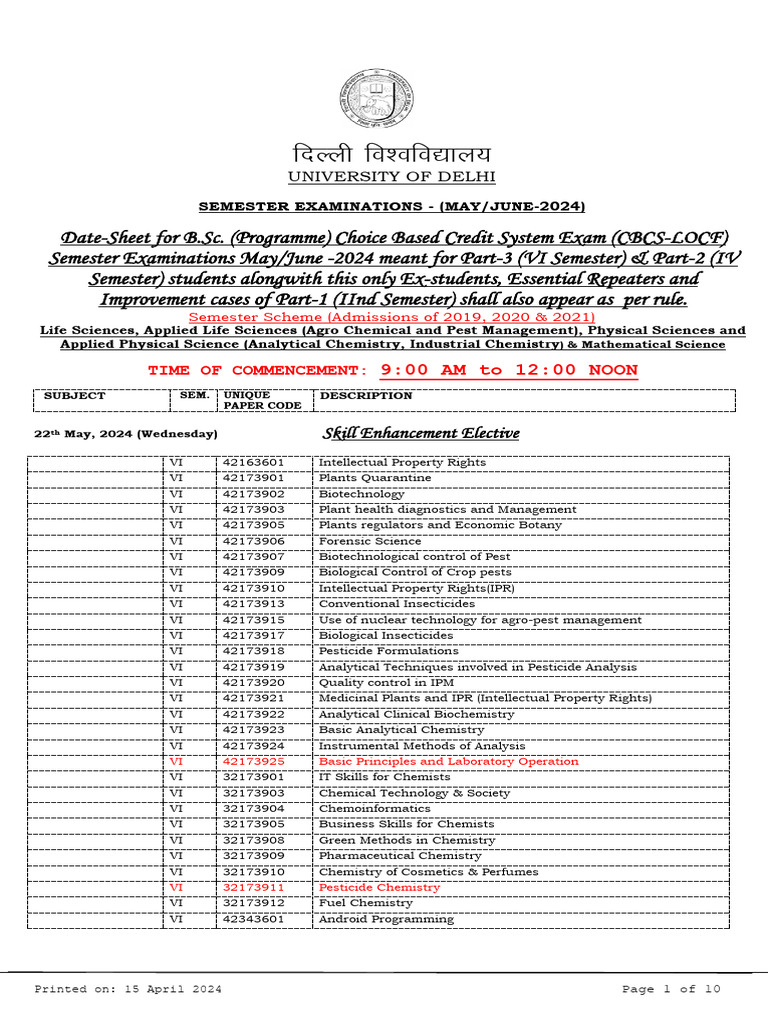 2024-04-15-BSC (P) - 2024-II-IV-VI Sem (CBCS) | PDF | Physics | Chemistry