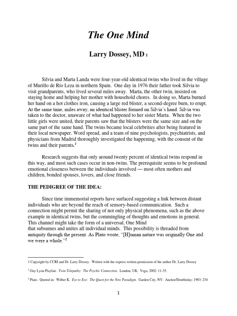 Dossey - One Mind | PDF | Consciousness | Physics