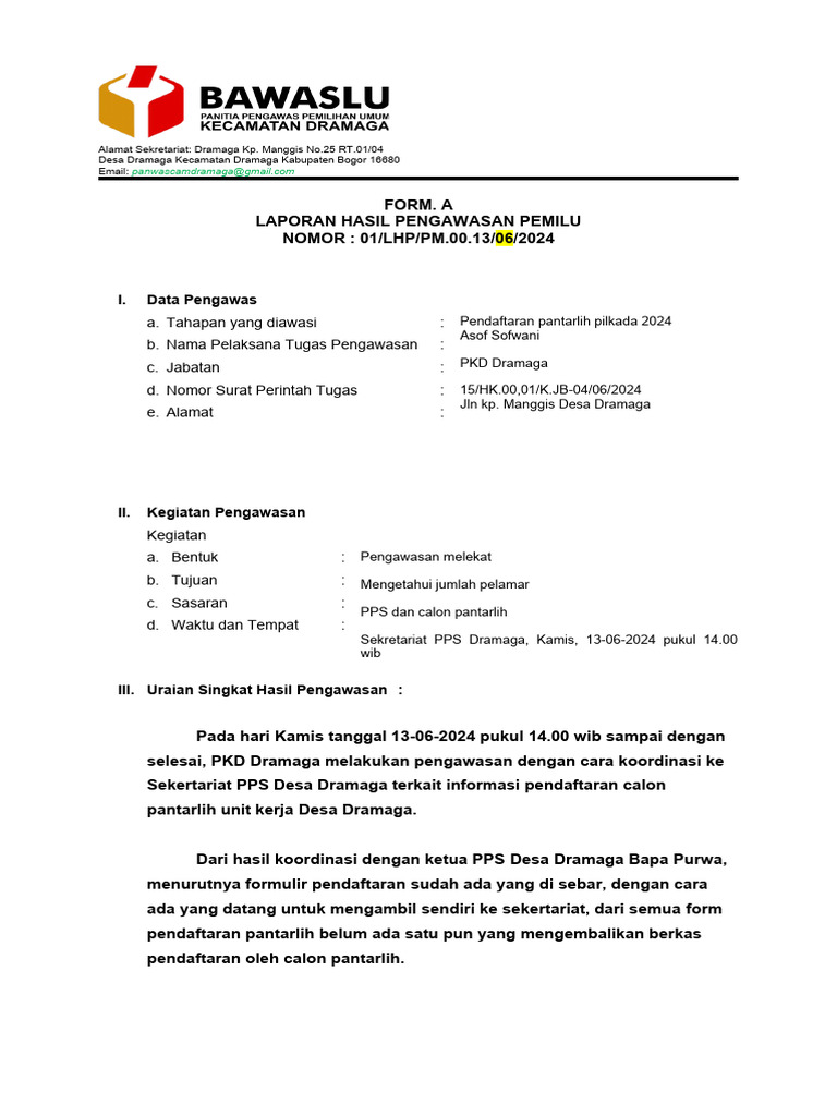 FORM - A. - (LHP) - Dramaga 01 | PDF