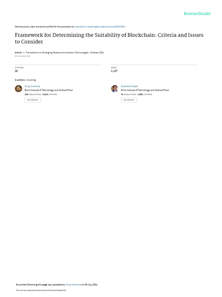 Framework For Determining The Suitability of Blockchain - Criteria and Issues To Consider ...