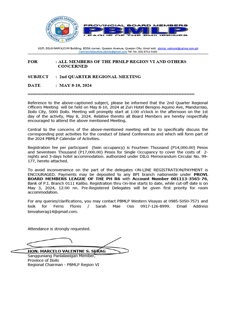 PBMLP Region VI Meeting Notice 2024 | PDF