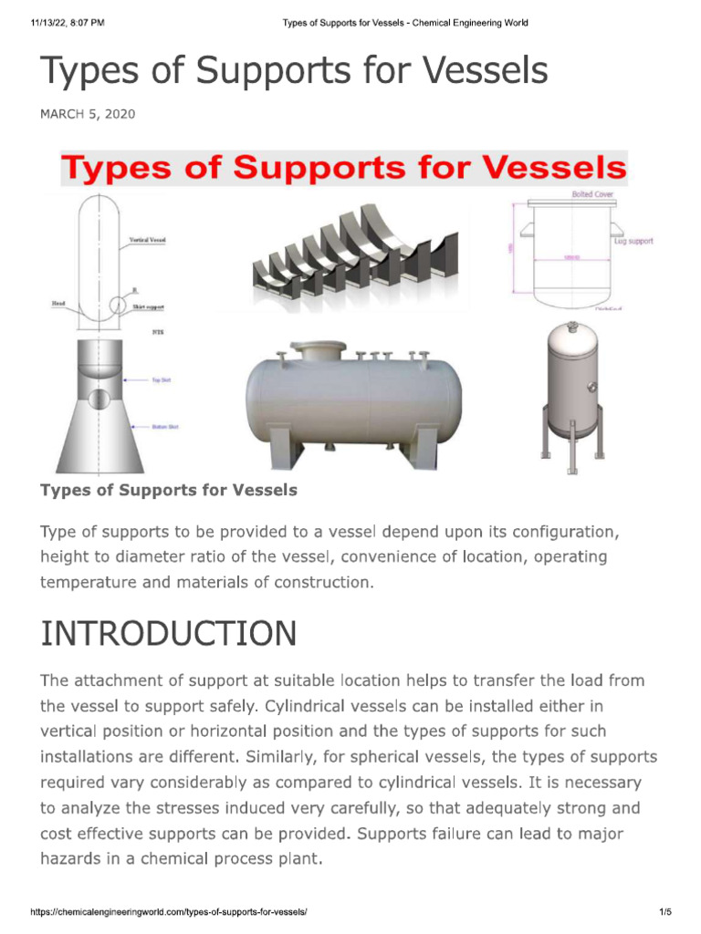 Supports For Vessels Types | PDF