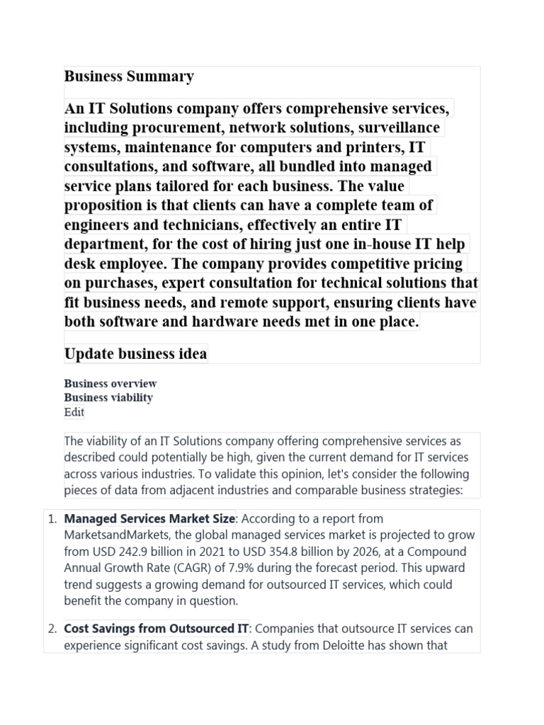 Business Summary | PDF | Outsourcing | Expense